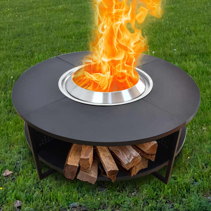 Smokeless Outdoor Fire Pit Table with Log Rack - Durable & Stylish