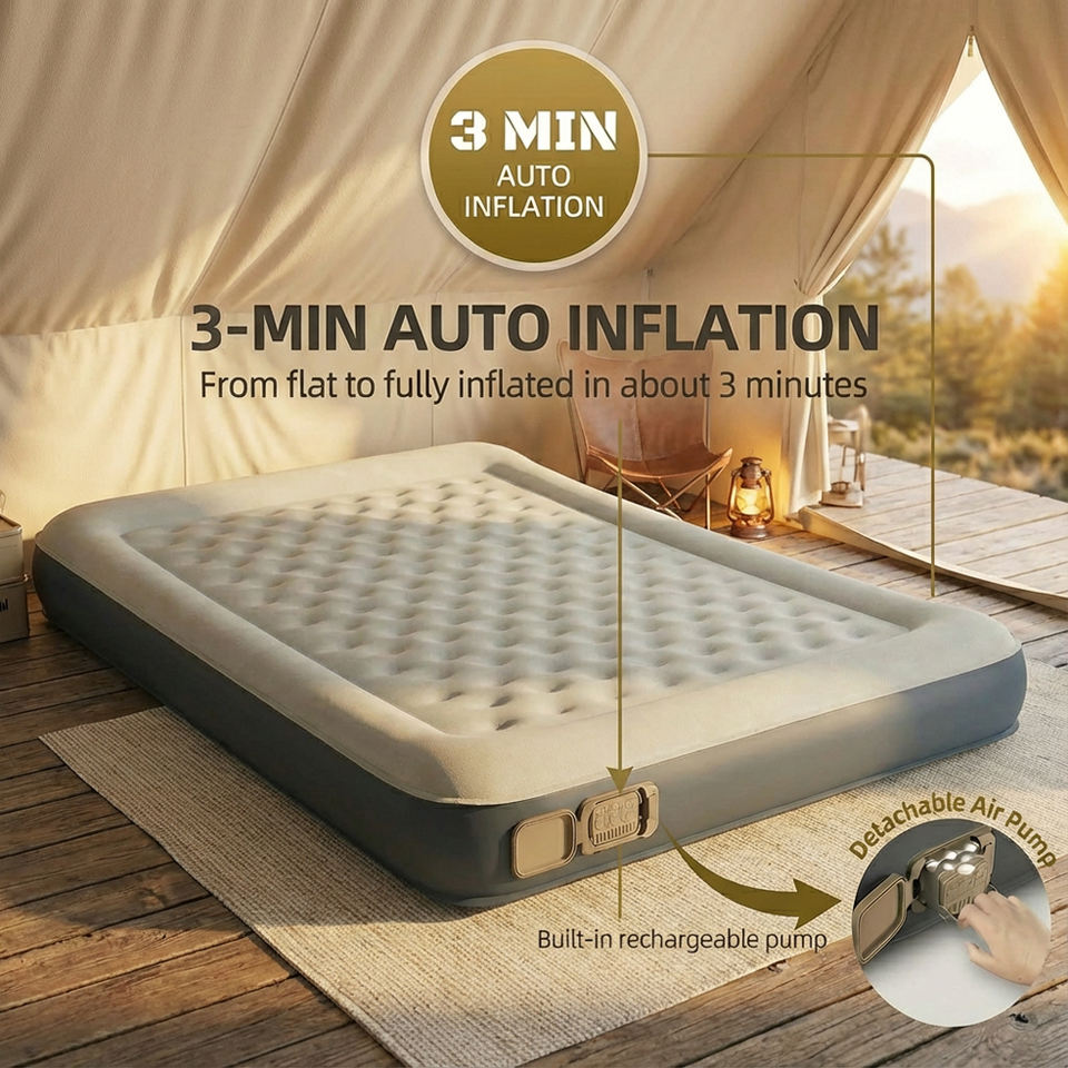 Glamping Luxury King Size Automatic Inflatable Mattress Built-in Pump ...