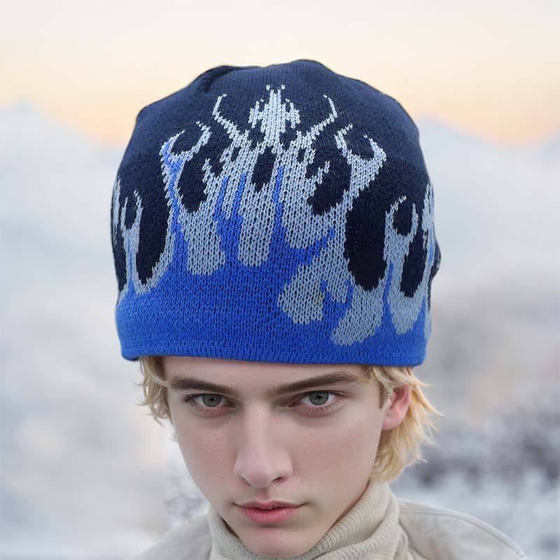 Fire Flame Beanie Hats - Custom Logo Jacquard Skully