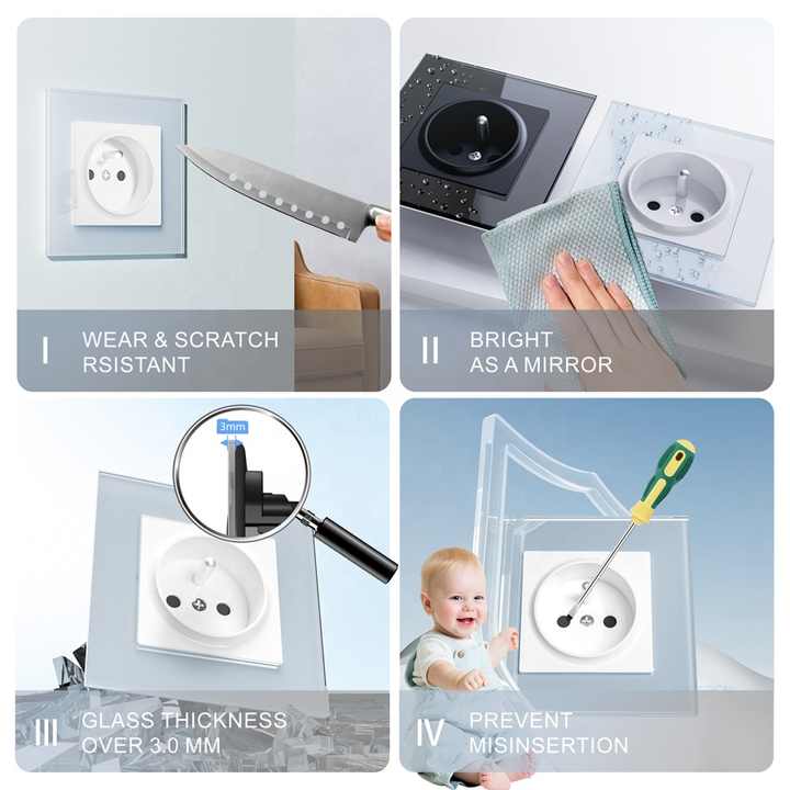 Flush Mounted Modualr Wall Outlet for French Plugs with Crystal Glass ...