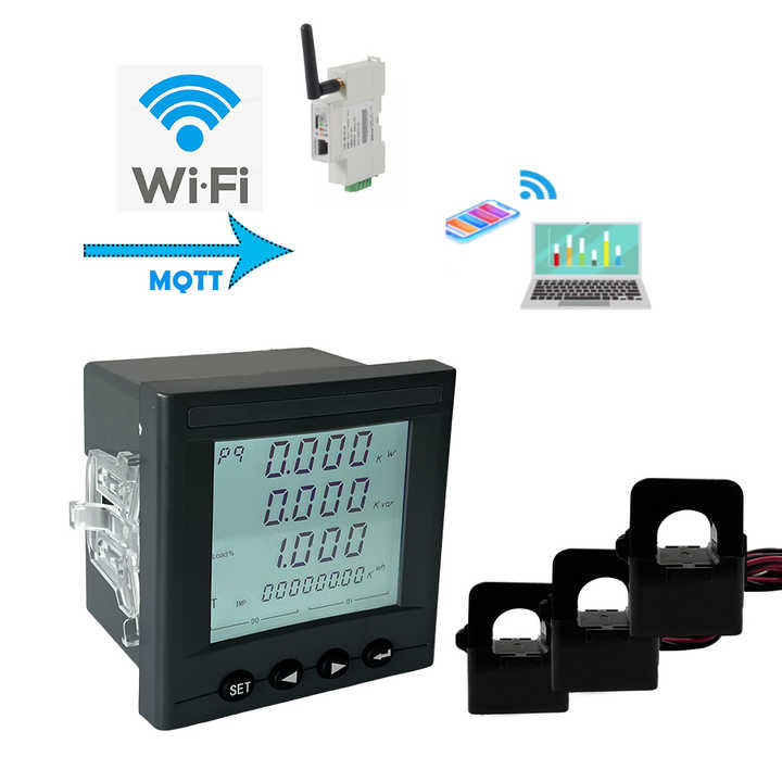 AC Smart Power Analyzer Three Phase Electric Meter LCD Display 4DI2DO RS485-Modbus/RTU Protocol ...