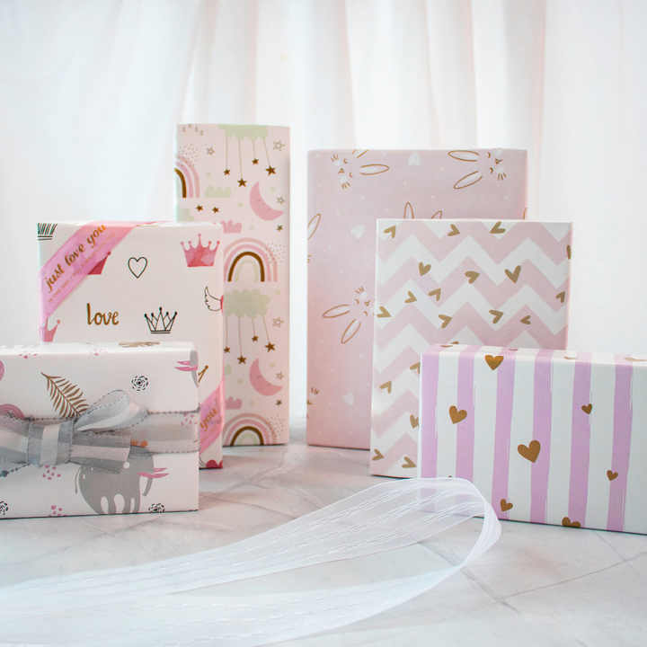 Customized pinkish gift box wrapping paper wholesale hot stamping ...