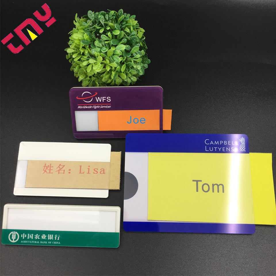 Custom Plastic PVC Reusable Name Badge with Magnet & Pin