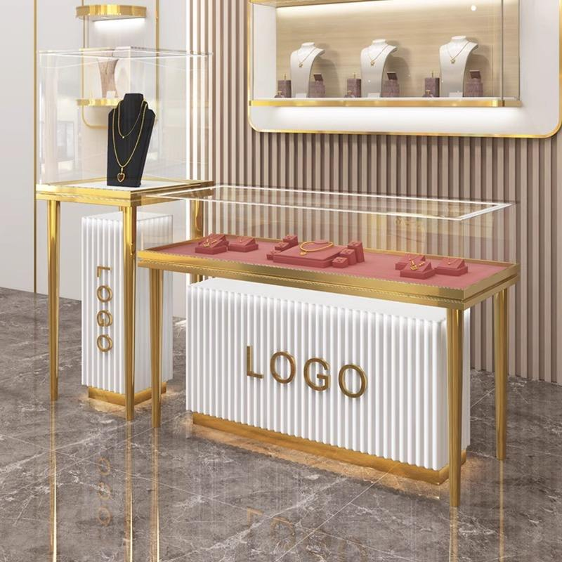 Metal Stand Display Stand with Glass Countertop Jewelry Display for ...