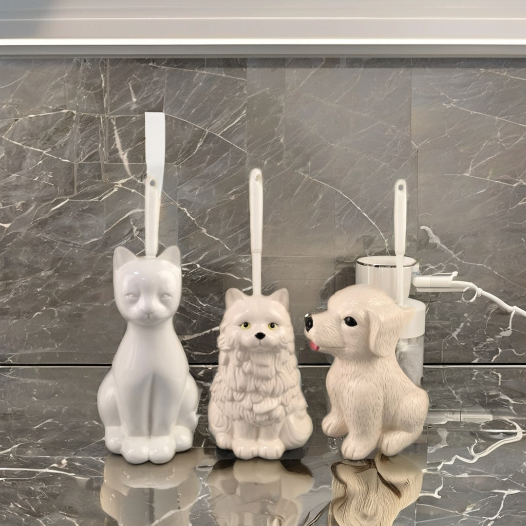 White cat toilet brush holder store