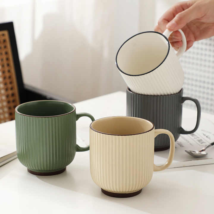 Simple Large Capacity Ceramic Mug Creative Vertical Pattern Breakfast ...