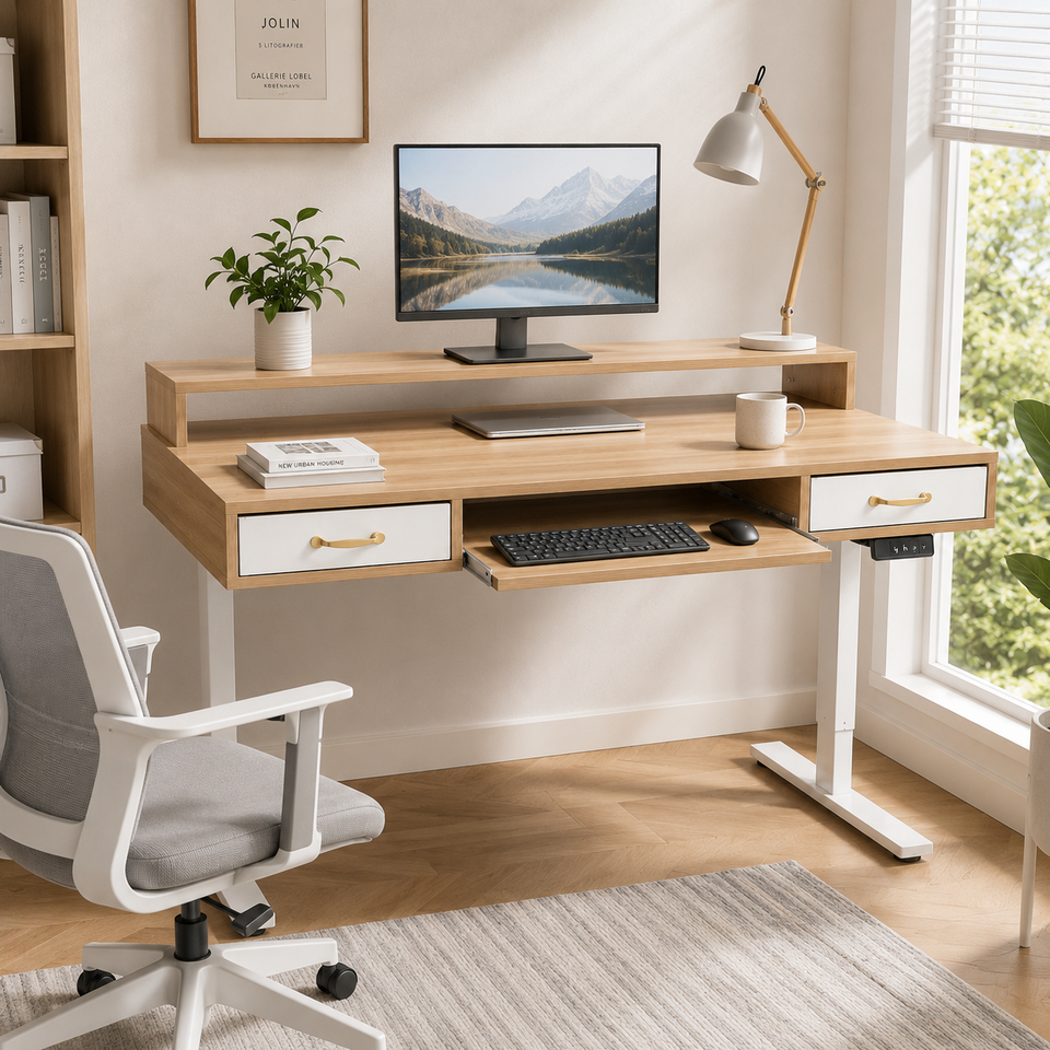 Ergonomic RGB Gaming Desk Electric Standing Gamer Desk with keyboard ...