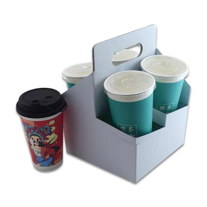 Eco-Friendly Blue Beverage Paper Cup Holder Dividers for Takeout Juice ...