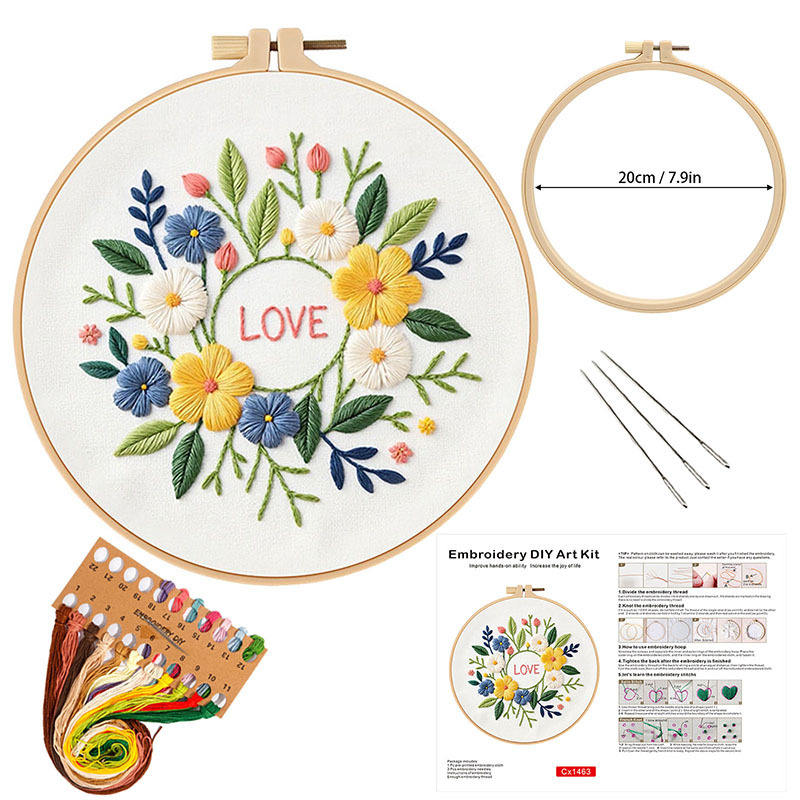 New Valentine's Day Couple Floral Embroidery DIY Handmade Round Cotton ...