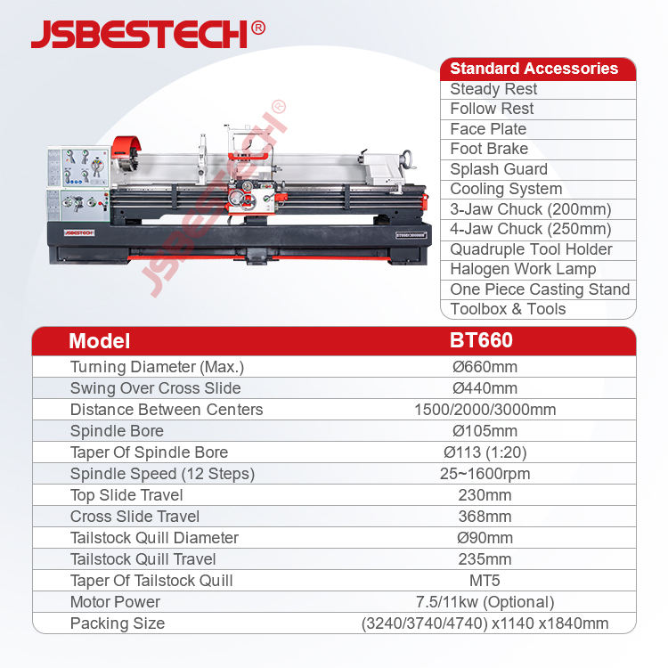Heavy Duty Powerful 7.5KW BT660 Metal Torno Manual Lathe Machine With ...