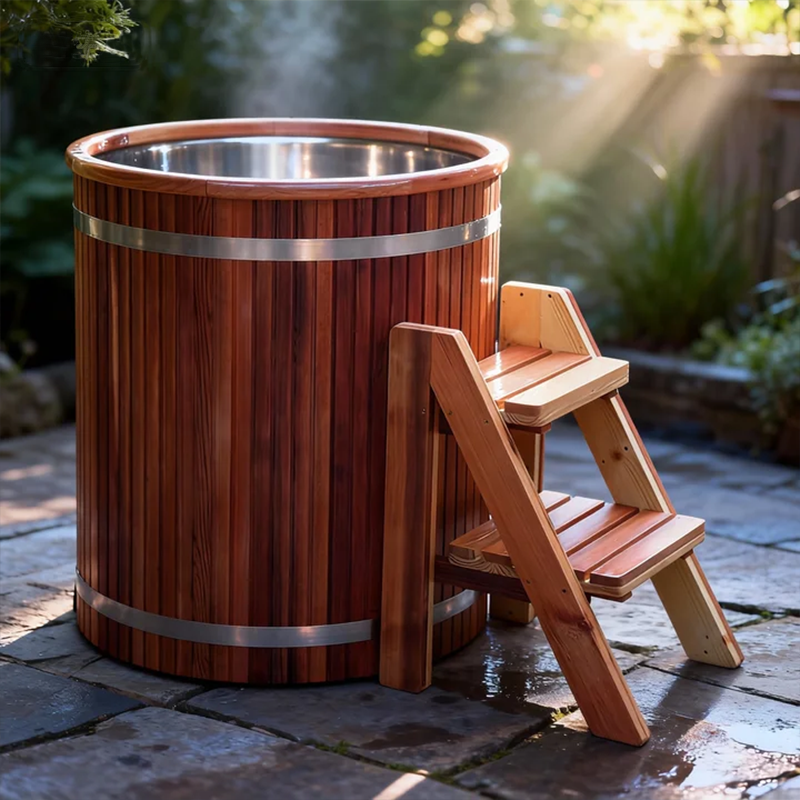 2026 New Product Red Cedar Ice Bath Tub for One Person with Ladder and ...