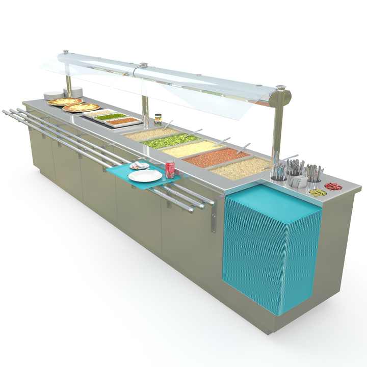 Stainless Steel Commercial Buffet Counter with Sneeze Guard