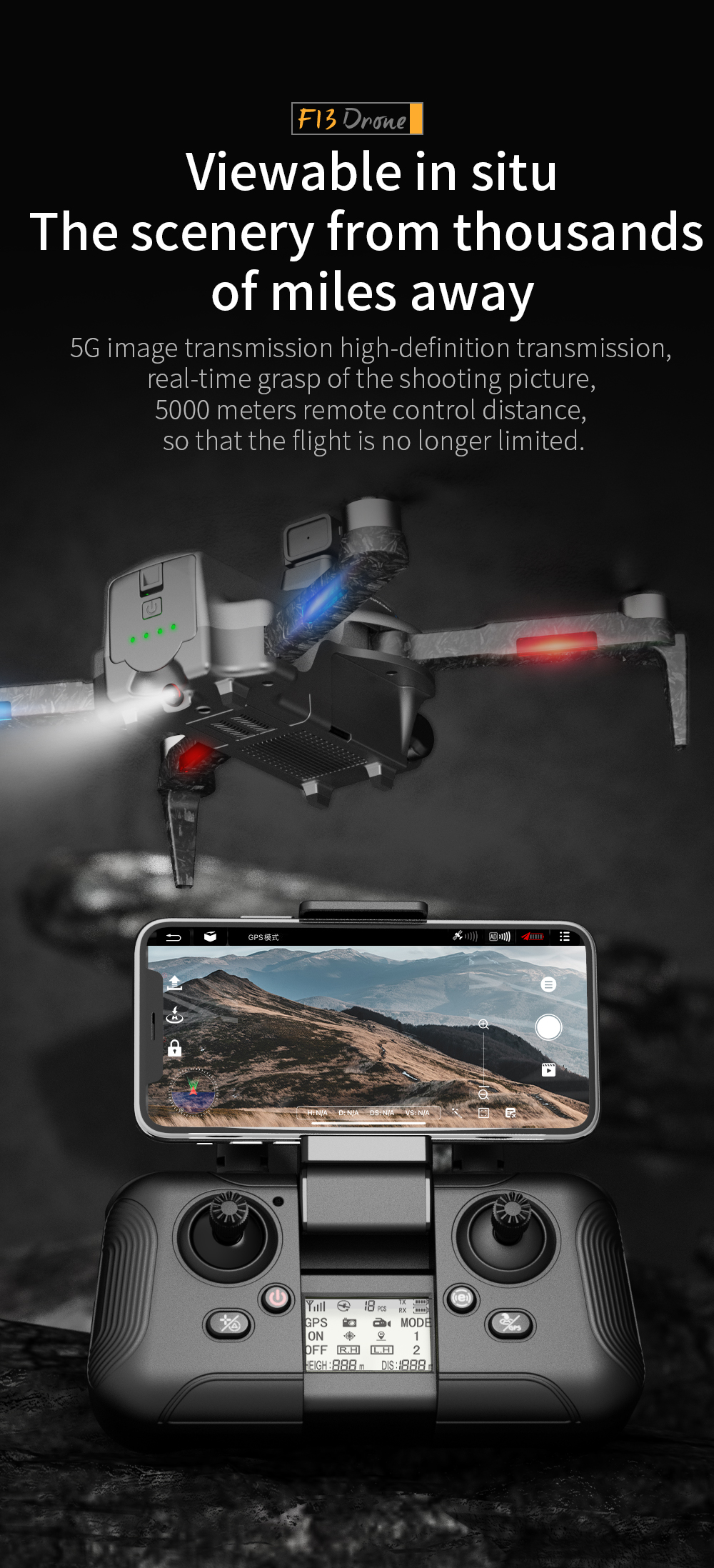 4DRC F13 - Drone GPS 8k Caméra HD professionnelle 3KM EIS 3 axes Anti- – RCDrone