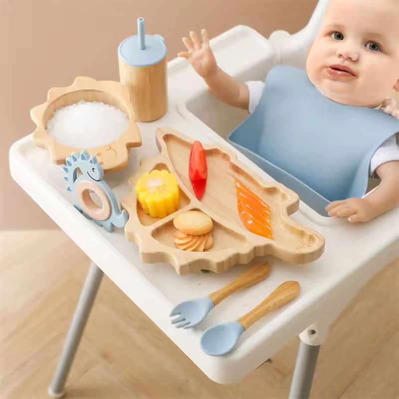 Bamboo Wooden Dinosaur Dinner Plate Children Tableware Tool Baby ...