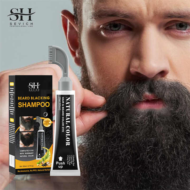 Organic Black Beard Dye Shampoo for Men's Hair & Moustache - OEM