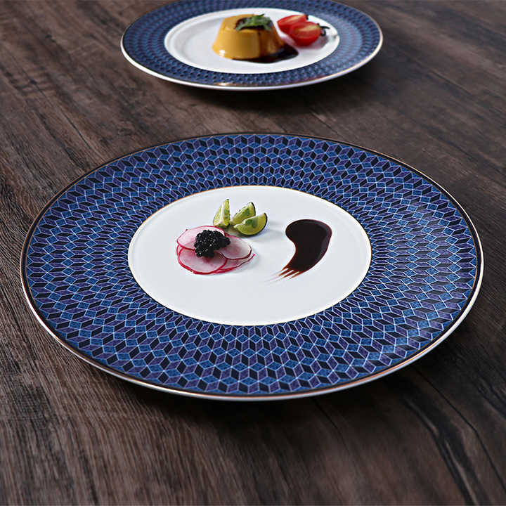 Luxury Dinnerware Gold Rim Bone China Plates Blue Luxury Dinner Plates ...
