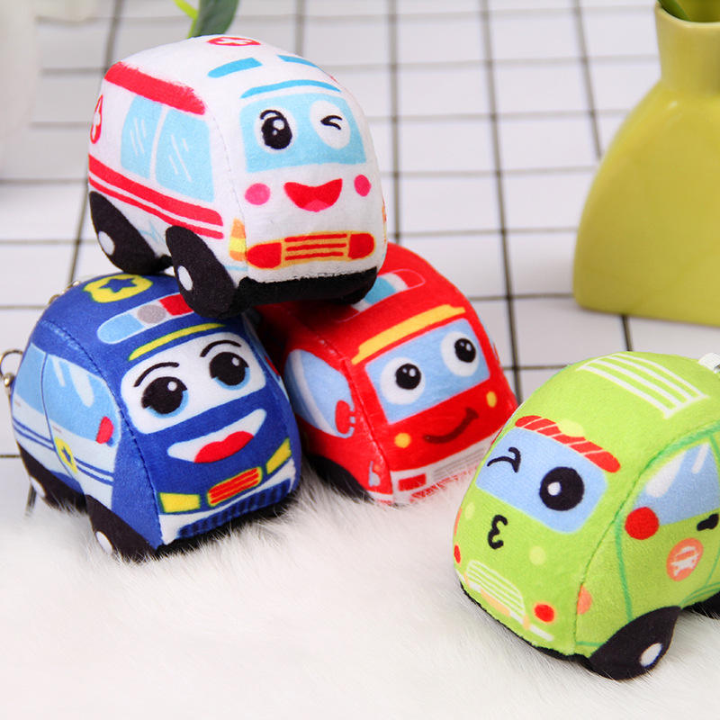 Soft Plush Keychain Cartoon Fire Truck Police Car Toy Car Pendant ...