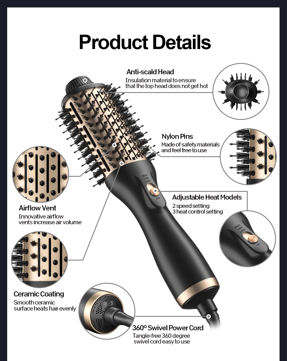 china proffesional manufactuer for 2 in 1 one stop hair dryer brush