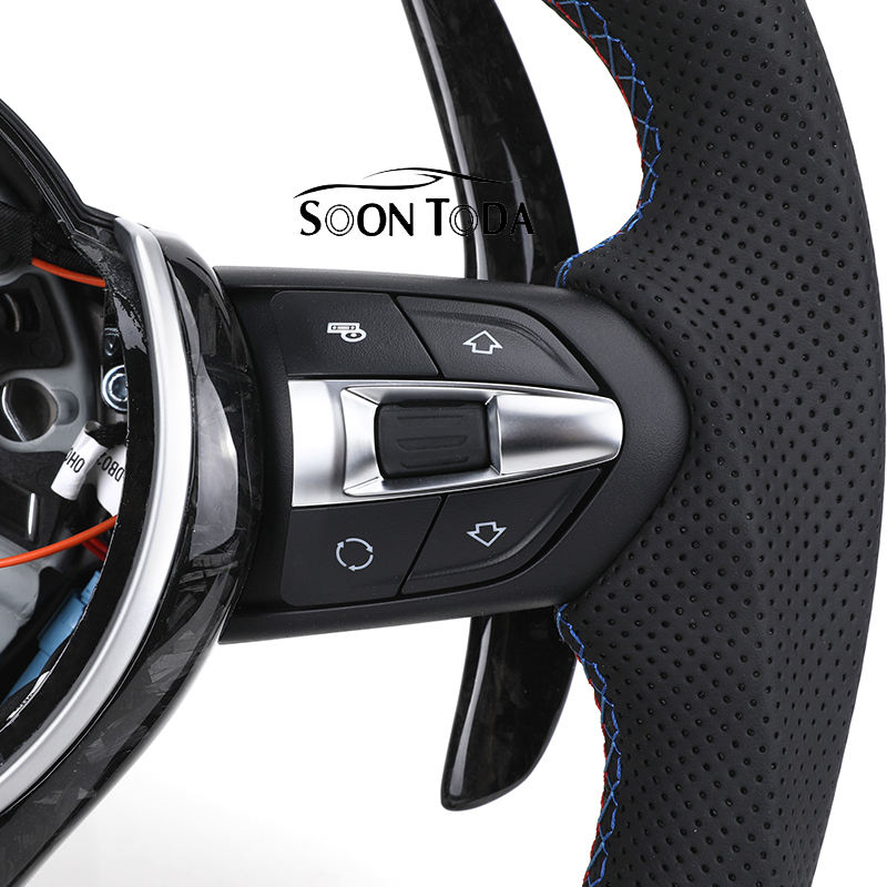 Custom Carbon Fiber Steering Wheel with LED Lights & Perforated Leather ...