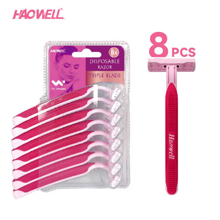HAOWELL 3 Triple Blade Disposable Razor Rubber Handle Body Shaving ...