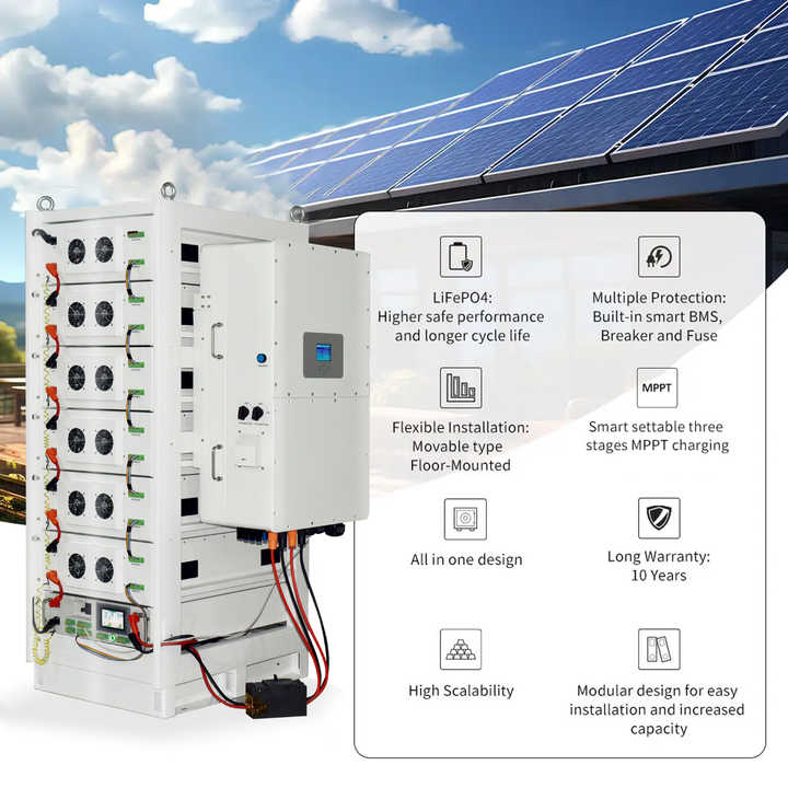 ALL in ONE System 100Kwh Industrial Energy Storage Battery Plus 50kw Hybrid Solar Inverter High ...