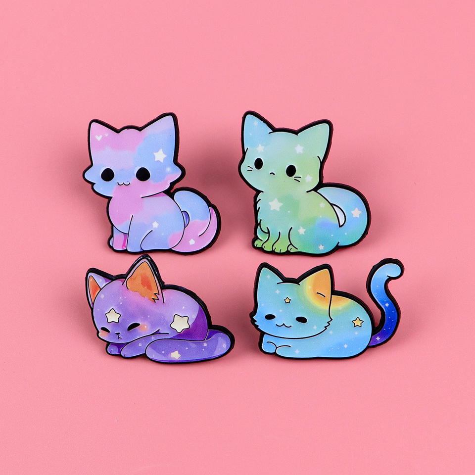 Rainbow Cat Brooch Cartoon Metal Badge Creative Colorful Gradient Color ...