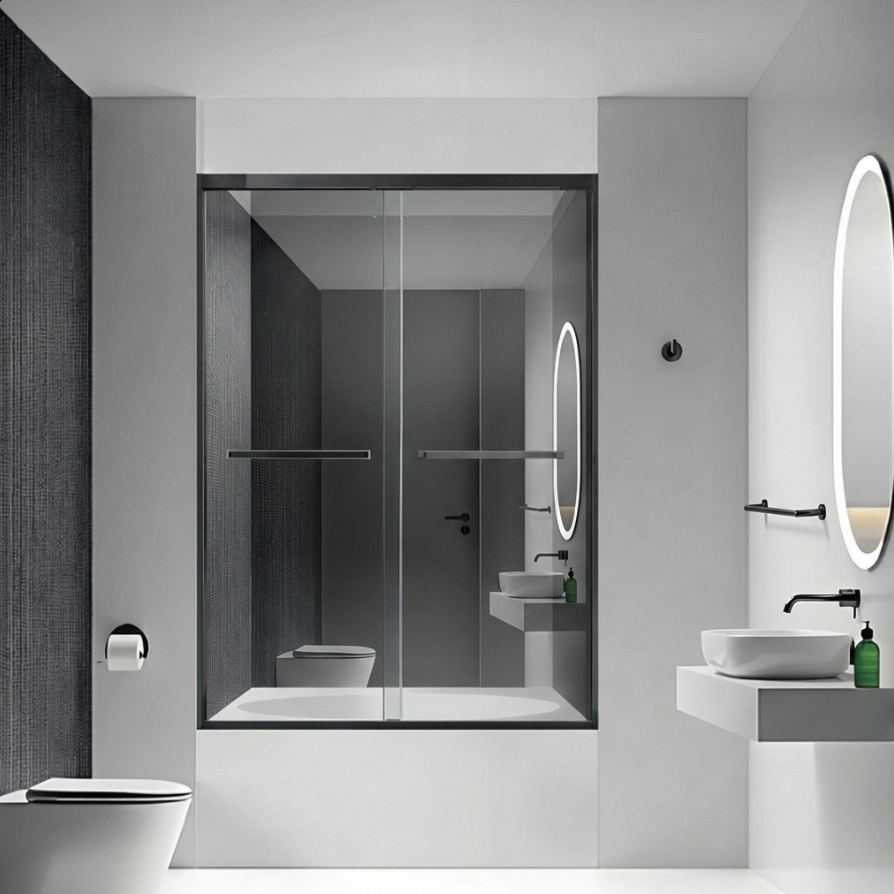 Modern Double Sliding Glass Shower Door with Hidden Internal Tracking ...