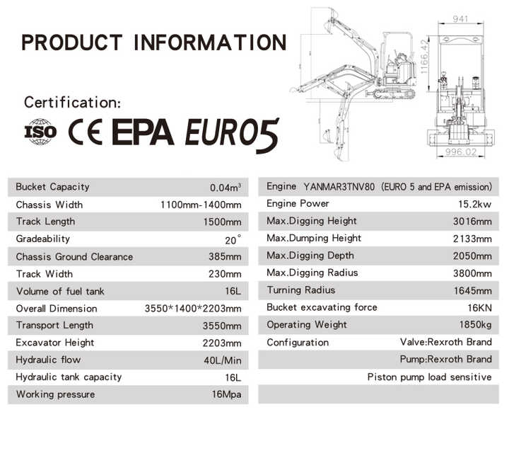 EPA-Approved Yanmar Engine Hydraulic Crawler Excavator 2.6 Ton China ...