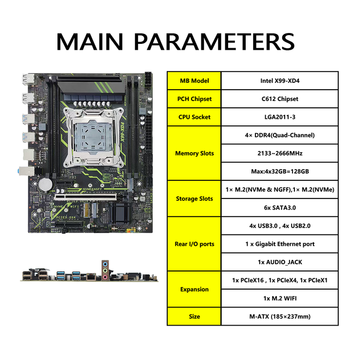 PANDL NEW X99 WIFI MATX Mainboard Combo DDR4 4X32GB RAM 2XM.2 SSD ...