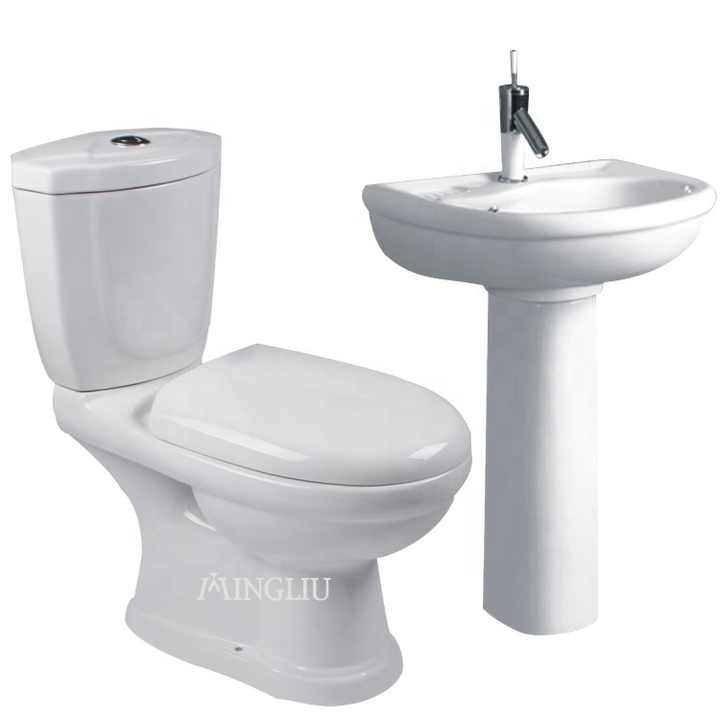 Wholesale instock Africa Washdown Toilet Seat cheap bathroom sets Two Piece toilet with pedestal basin