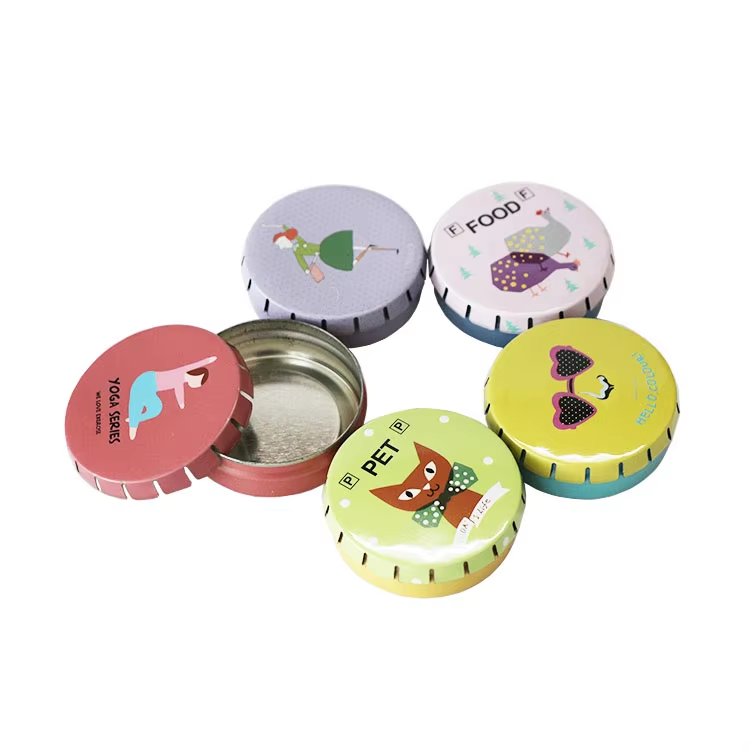 Custom Printed Mini Empty Candy Tins Box Portable Round Click Clack Lid ...