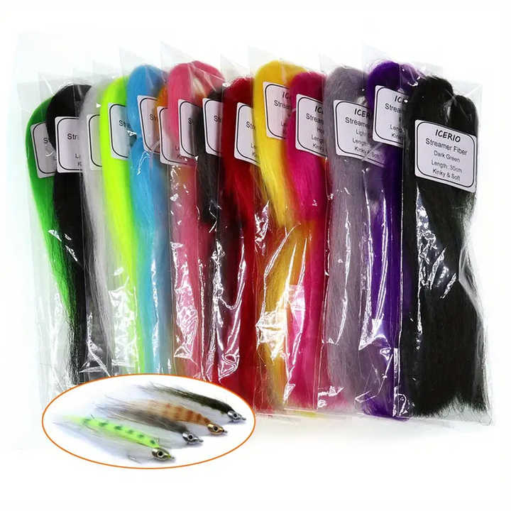 Waterproof 30CM Crimped Kinky Minnow Fiber Streamer Fly Fibers Bucktail ...