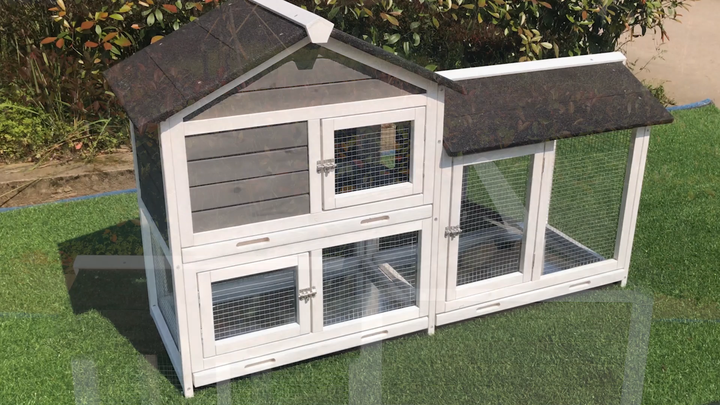 Wooden Rabbit Hutch - Small Animal House with Ramp
