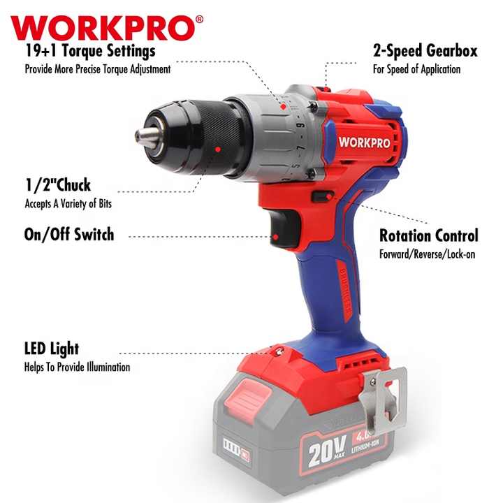 WORKPRO Portable 20V DC Brushless Hand Tools Kit Electric Drill Power ...