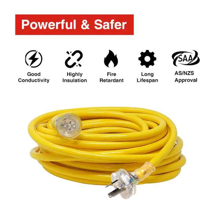 50Ft Heavy Duty Power Extension Cable Yellow 10A Plug & Outlet ...