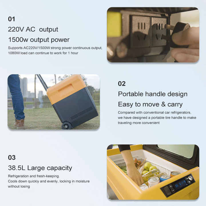 Rechargeable 38L Portable Car Refrigerator with Camping Power Station ...
