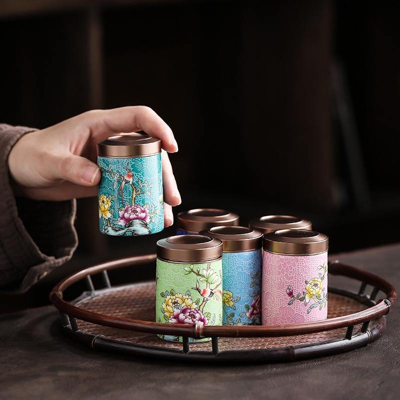 Small 70ml Enamel Decor Ceramic Tea Jar 6 Pieces Airtight Container ...