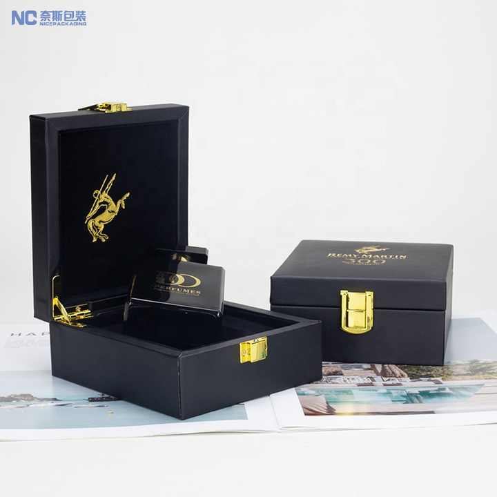 Custom Elegant Black Wood Box Playing Cards Square Perfume Bottle ...