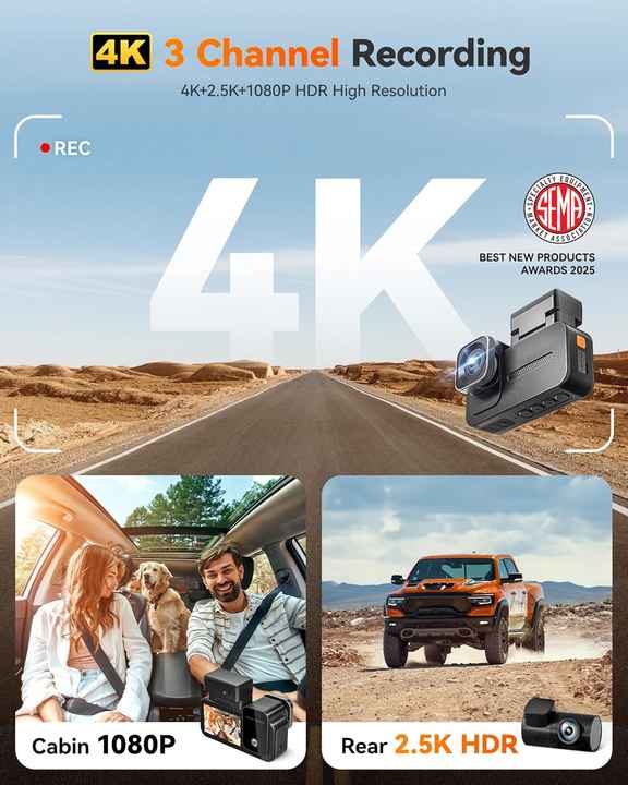 WOLFBOX Dealer X5 4K+2.5K+1080P 128G Voice Control Parking Monitor 3 ...