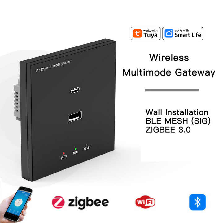 Black Tuya Multi Mode Gateway - Smart Home Hub Wall Gateway