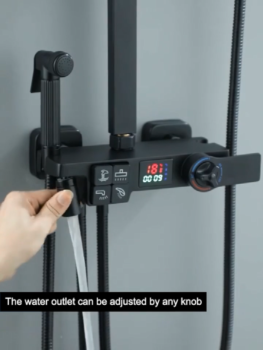 Contemporary Shower System - Black Gold LED Digital Faucet