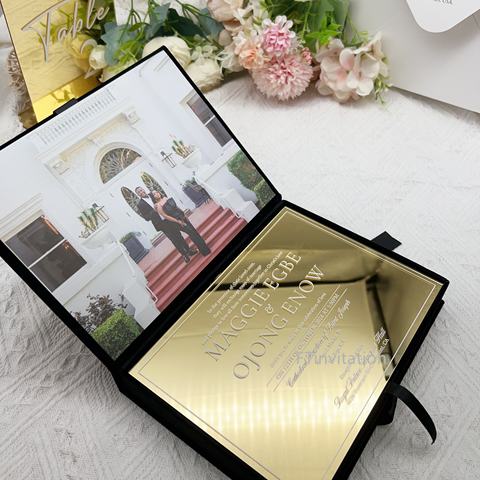 Decadent Gold Mirror Acrylic Wedding Invitation Engraved