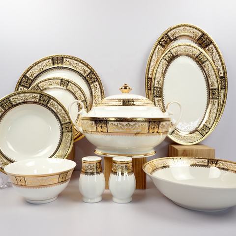 Embossed Gold Ceramic with Gold Procelana 12 Person Russian Tableware ...
