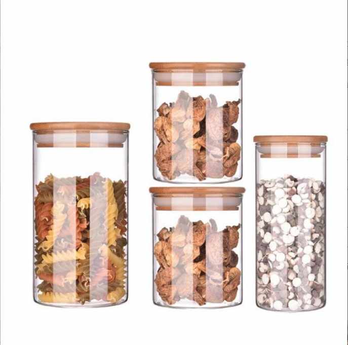 Custom Stackable Borosilicate Glass Food Storage Jar with Airtight Bamboo Lid