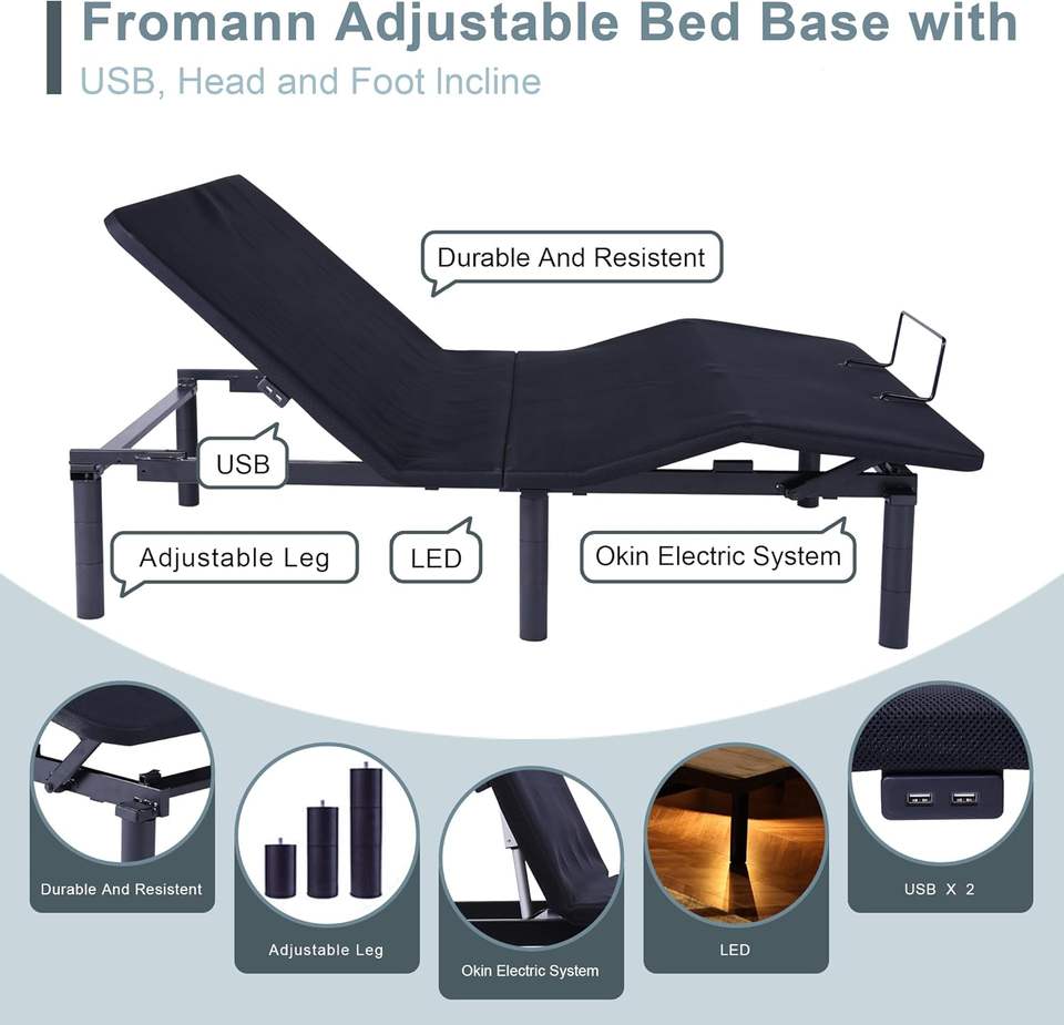 Modern Convertible Motorized Electric Adjustable Bed Frame with Massage ...