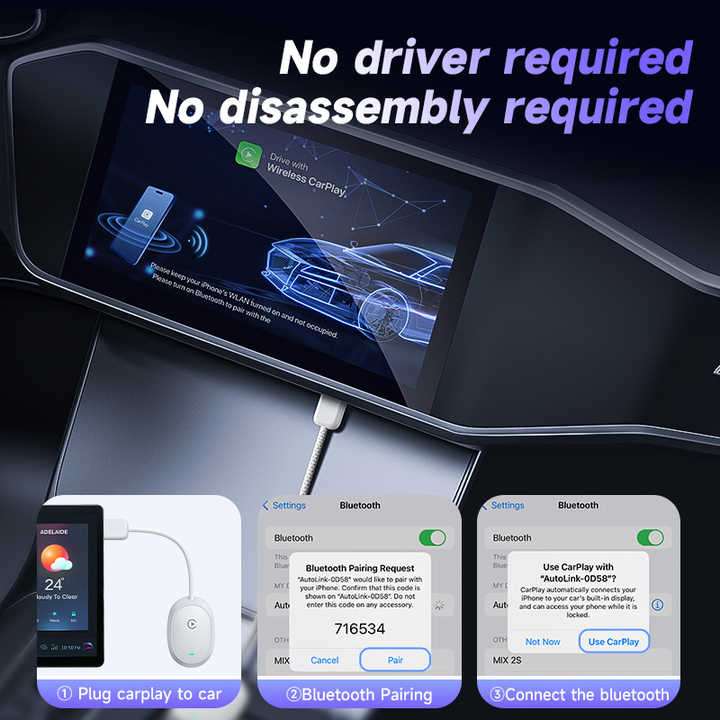 Universal Easy Plug Play Wireless CarPlay Adapter Converts Wired to Wireless for iPhone ...