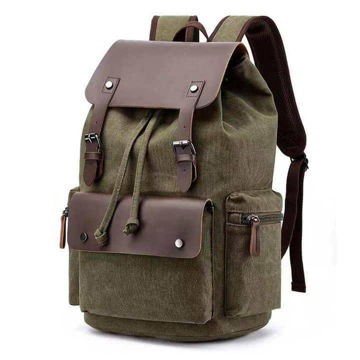 ZWY214 New Canvas Men Drawstring Flap School Bag Daily Vintage Laptop ...