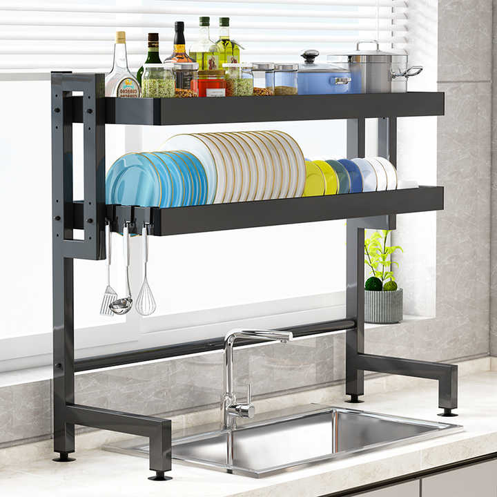 Multifunction Over-the-Sink Dish Drying Rack Expandable Kitchen Dish Drying Drainer Storage ...