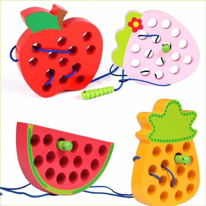 Montessori Wooden Lacing Game - Fruit Threading Toy