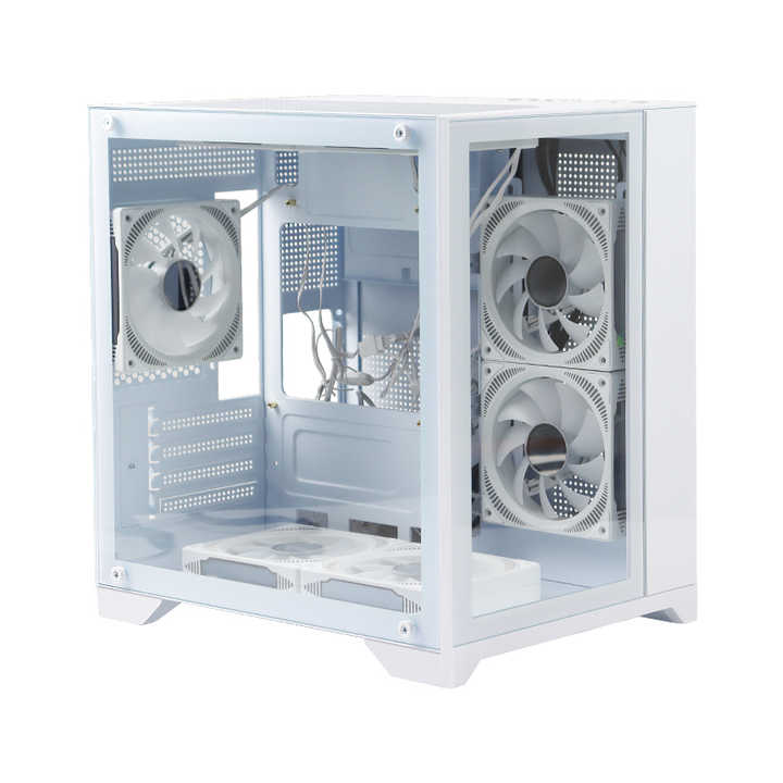 White MicroATX Mid Tower PC Case with Tempered Glass & USB Ports